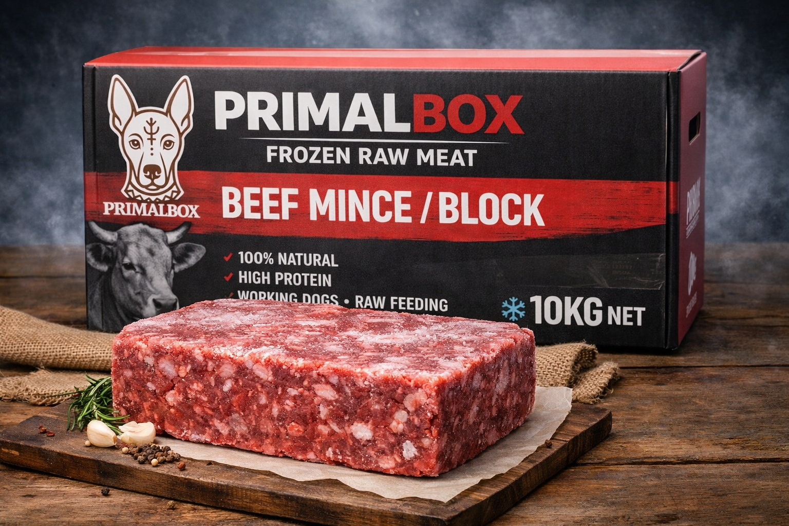 10kg Beef Complete Block (80/10/10) – Frozen Raw Dog Food - PrimalBox